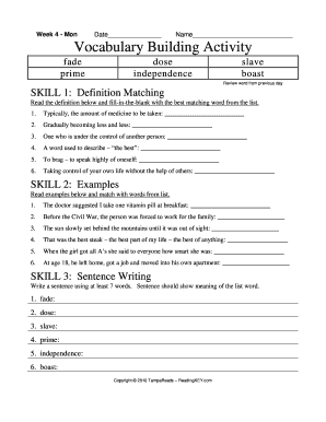Fillable Online Vocabulary Building Activity - ReadingKEY Free Reading ...