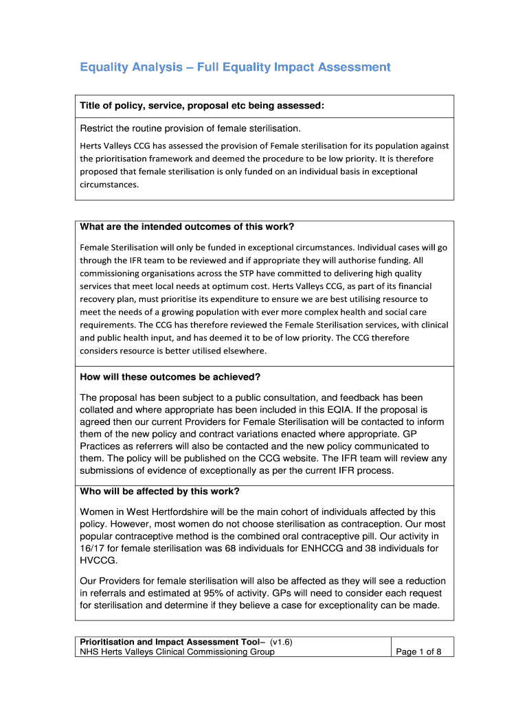 Fillable Online Equality Analysis Full Equality Impact Assessment Fax ...