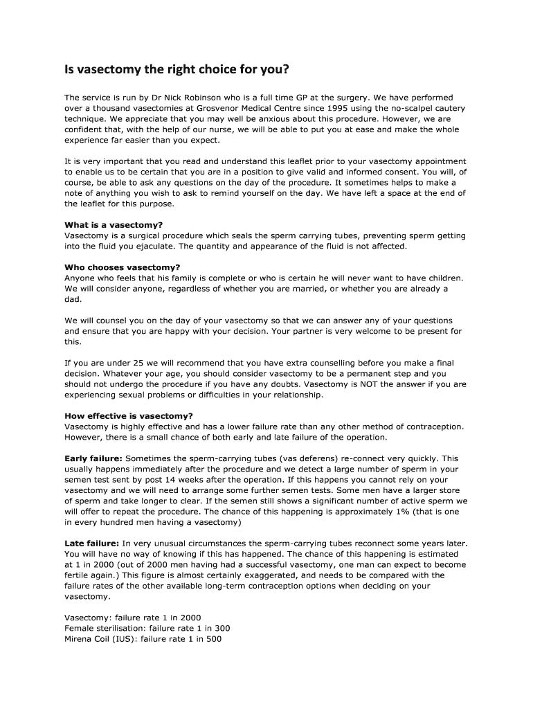 Fillable Online Is vasectomy the right choice for you Fax Email Print ...