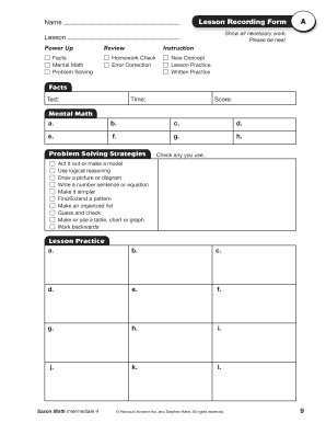 Fillable Online Lesson Recording Form A Fax Email Print - pdfFiller