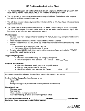 Fillable Online IUD Post-Insertion Instruction Sheet Fax Email Print ...