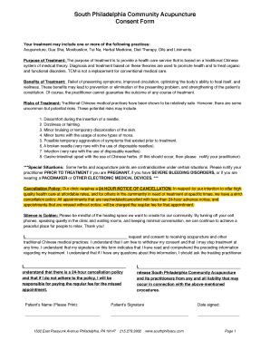 Fillable Online South Philadelphia Community Acupuncture Consent Form Fax Email Print - pdfFiller
