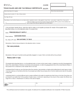 Fillable Online 66 254 12 TEXAS SALES AND USE TAX RESALE CERTIFICATE ...
