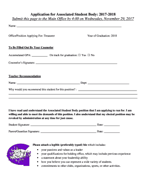 Fillable Online Application for Associated Student Body: 2017-2018 ...