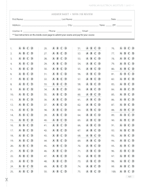 Fillable Online answer sheet nfpa 70e review 1. abcd 2. abcd 3. abcd 4 ...