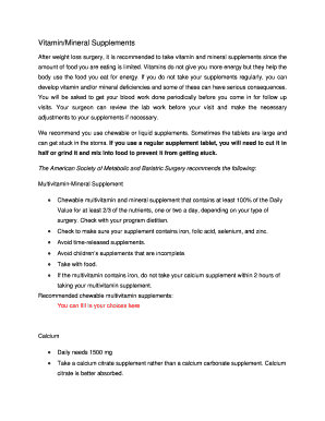 Fillable Online Vitamin/Mineral Supplements Fax Email Print - pdfFiller