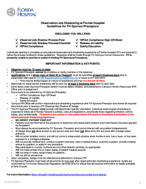 Fillable Online Observation/Job Shadowing at Florida Hospital ...
