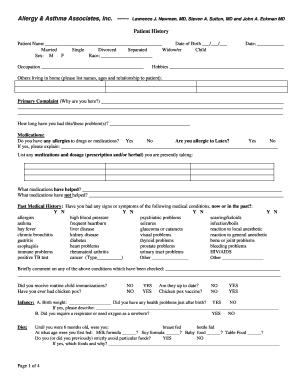Fillable Online Patient History - Allergy & Asthma Associates, Inc Fax ...