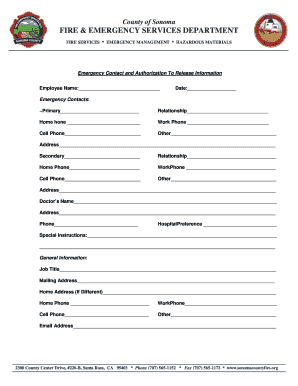 Fillable Online Emergency Contact and Authorization To Release Information. Emergency Contact ...