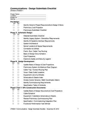 Fillable Online finance ky Communications - Design Submittals Checklist ...