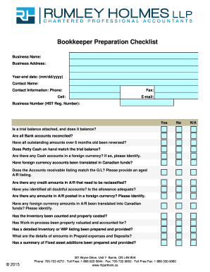 Fillable Online Bookkeeper Preparation Checklist Fax Email Print ...