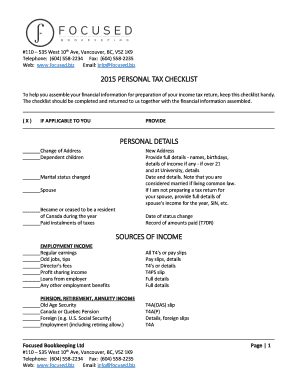 Fillable Online Sample Personal Tax Checklist Fax Email Print - pdfFiller