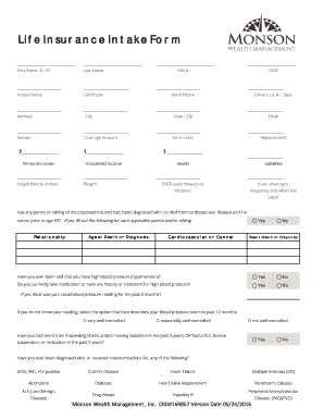 Fillable Online Life Insurance Intake Form Fax Email Print - pdfFiller