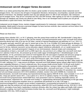 Fillable Online SECRET SHOPPER SURVEY FORM RESTAURANT Restaurant ...