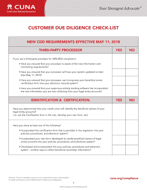 Fillable Online customer due diligence check-list - CUNA Fax Email ...