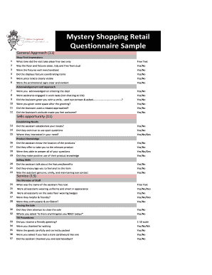 Fillable Online Mystery Shopping Retail Questionnaire template.xlsx ...