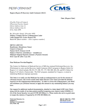 Fillable Online Complex Review Underpayment Template - Performant CMS ...