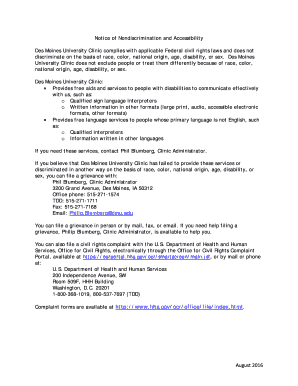 Fillable Online Notice of Nondiscrimination and Accessibility Fax Email Print - pdfFiller