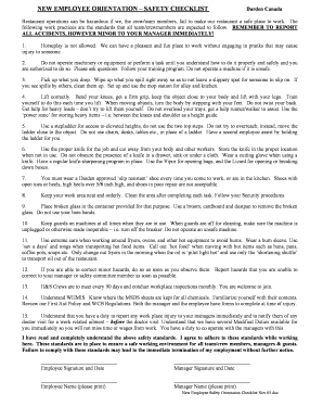 Fillable Online NEW EMPLOYEE ORIENTATION SAFETY CHECKLIST Fax Email ...