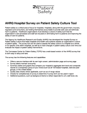Fillable Online Hospital Survey on Patient Safety Culture: User's Guide ...