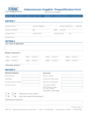 Fillable Online Subcontractor /Supplier Prequalification Form Fax Email ...