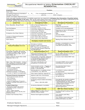 Fillable Online Occupational Health & Safety Orientation Checklist ...