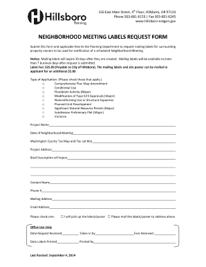 Fillable Online NEIGHBORHOOD MEETING LABELS REQUEST FORM Fax Email ...