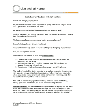 Fillable Online Diversion Intake Interview QuestionsTell Me Your Story ...