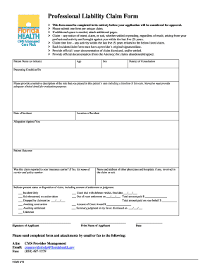 Fillable Online Professional Liability Claim Form Fax Email Print ...