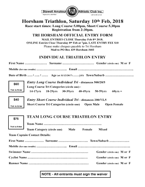 Fillable Online entry form, waiver and rules - Horsham Triathlon Fax ...