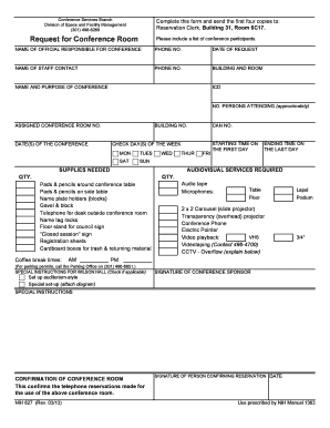 Fillable Online oma od nih FORM NIH 827. Request for Conference Room ...