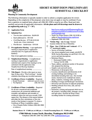 Fillable Online Short Subdivision Preliminary Submittal Checklist Fax Email Print - pdfFiller