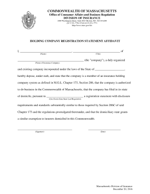 Massachusetts Holding Company Registration Statement Affidavit - Fill ...