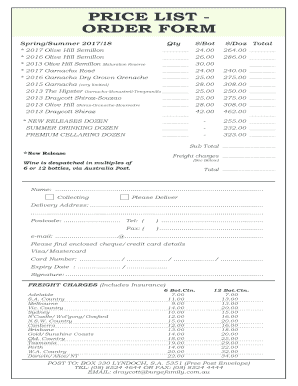 Fillable Online PRICE LIST - ORDER FORM - burgefamily.com.au Fax Email ...