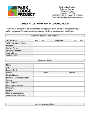 Fillable Online application form for accommodation - Park Lodge Project ...