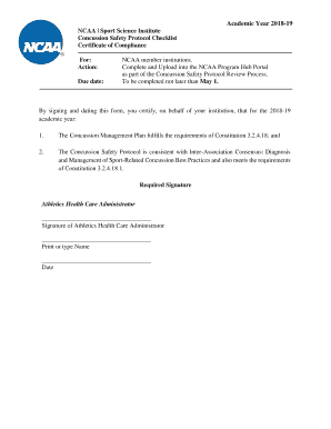Fillable Online 2018 Concussion Safety Protocol Certificate of ...