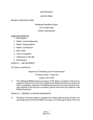 Fillable Online SECTION 00410 QUOTE FORM PROJECT IDENTIFICATION ... Fax ...