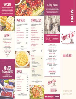 Fillable Online STONEFIRE Grill Restaurant Menu Fax Email Print - pdfFiller