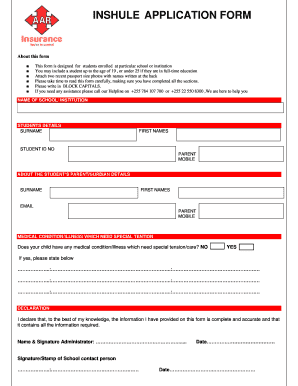 Fillable Online inshule application form - AAR Insurance Fax Email ...