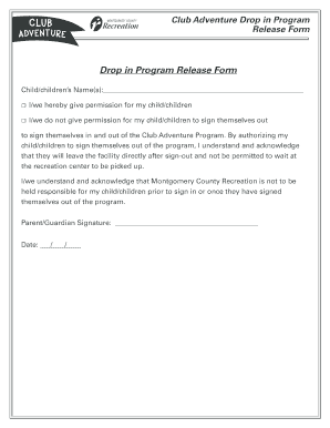 Fillable Online Drop in Program Release Form Fax Email Print - pdfFiller