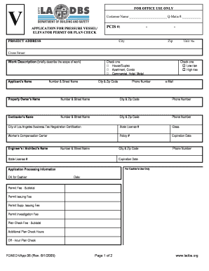Fillable Online Application for Pressure Vessel/ Elevator Permit or ...
