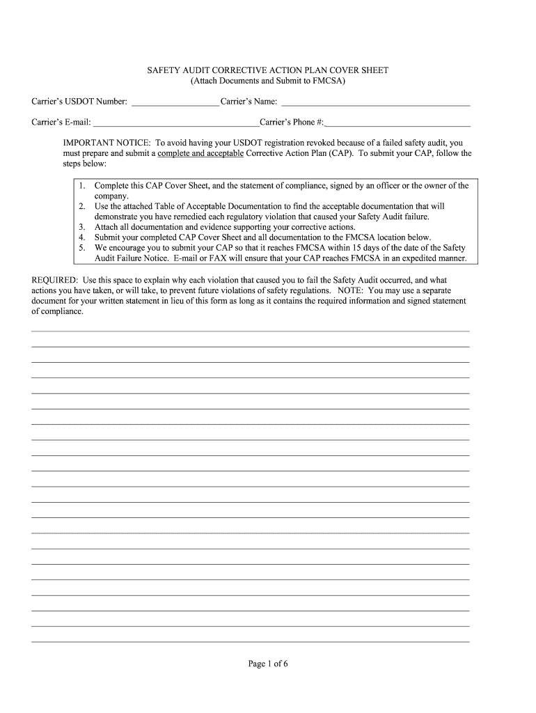 Fmcsa Corrective Action Plan Template Fill Online Printable 