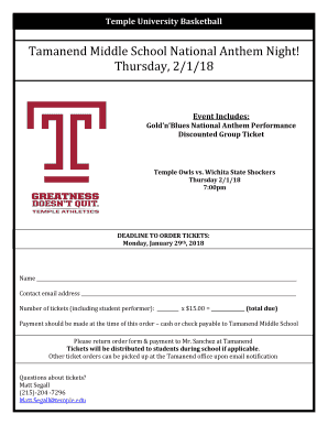 Fillable Online Tamanend Middle School National Anthem Night! Thursday ...