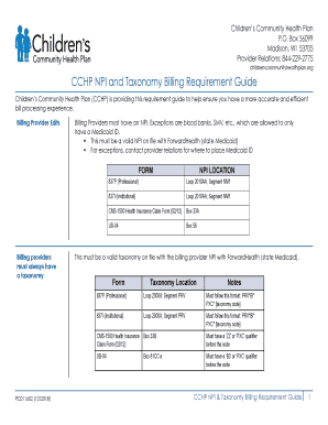 Fillable Online CCHP NPI and Taxonomy Billing Requirement Guide Fax ...