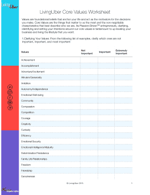 Fillable Online LivingUber Core Values Worksheet Fax Email Print ...