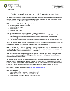 Fillable Online the english as a second language (esl) bursary ...