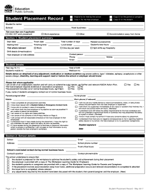 Fillable Online Student Placement Record 2017 - NSW Department of ...