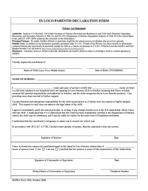 Fillable Online IN LOCO PARENTIS DECLARATION FORM Fax Email Print ...