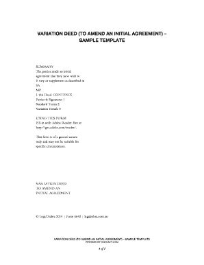 Fillable Online VARIATION DEED (TO AMEND AN INITIAL AGREEMENT) Fax ...