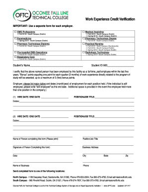 Fillable Online Work Experience Credit Verification - OFTC.edu Fax ...